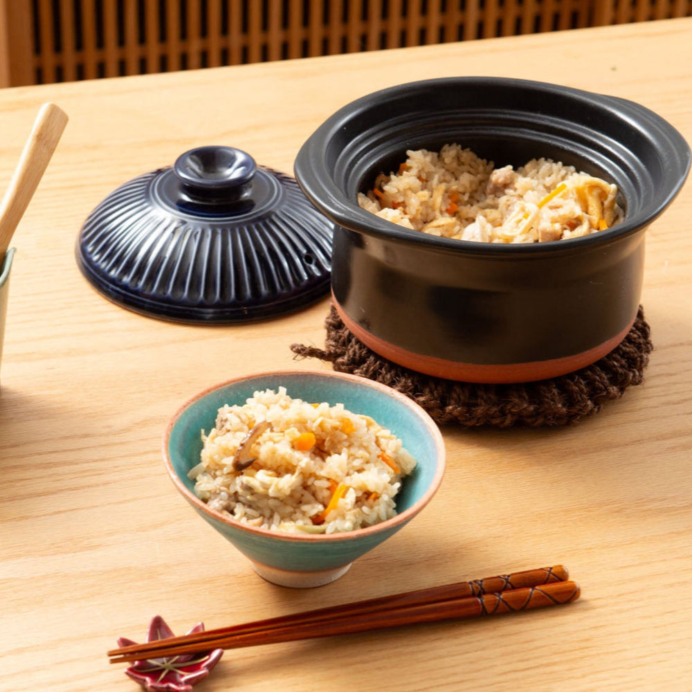 Kikka Blue IH-Compatible Donabe Rice Cooker 2 Rice Cooker Cups (2 Gou)