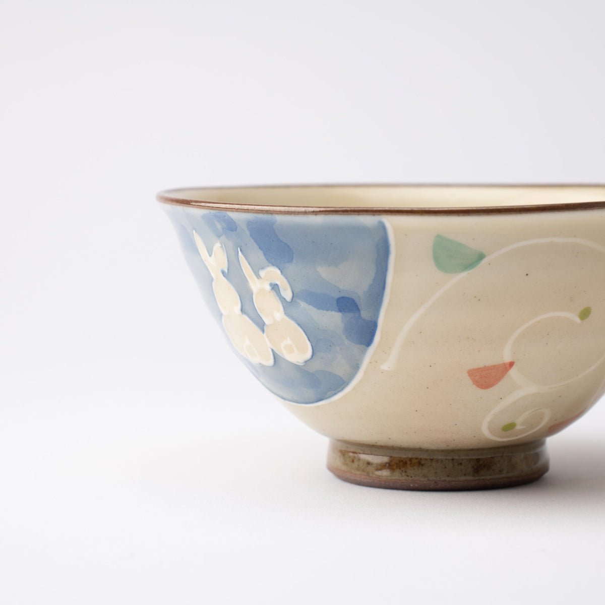 Aizen Kiln Indigo Blue Rabbit Hasami Children's Large Japanese Rice Bo