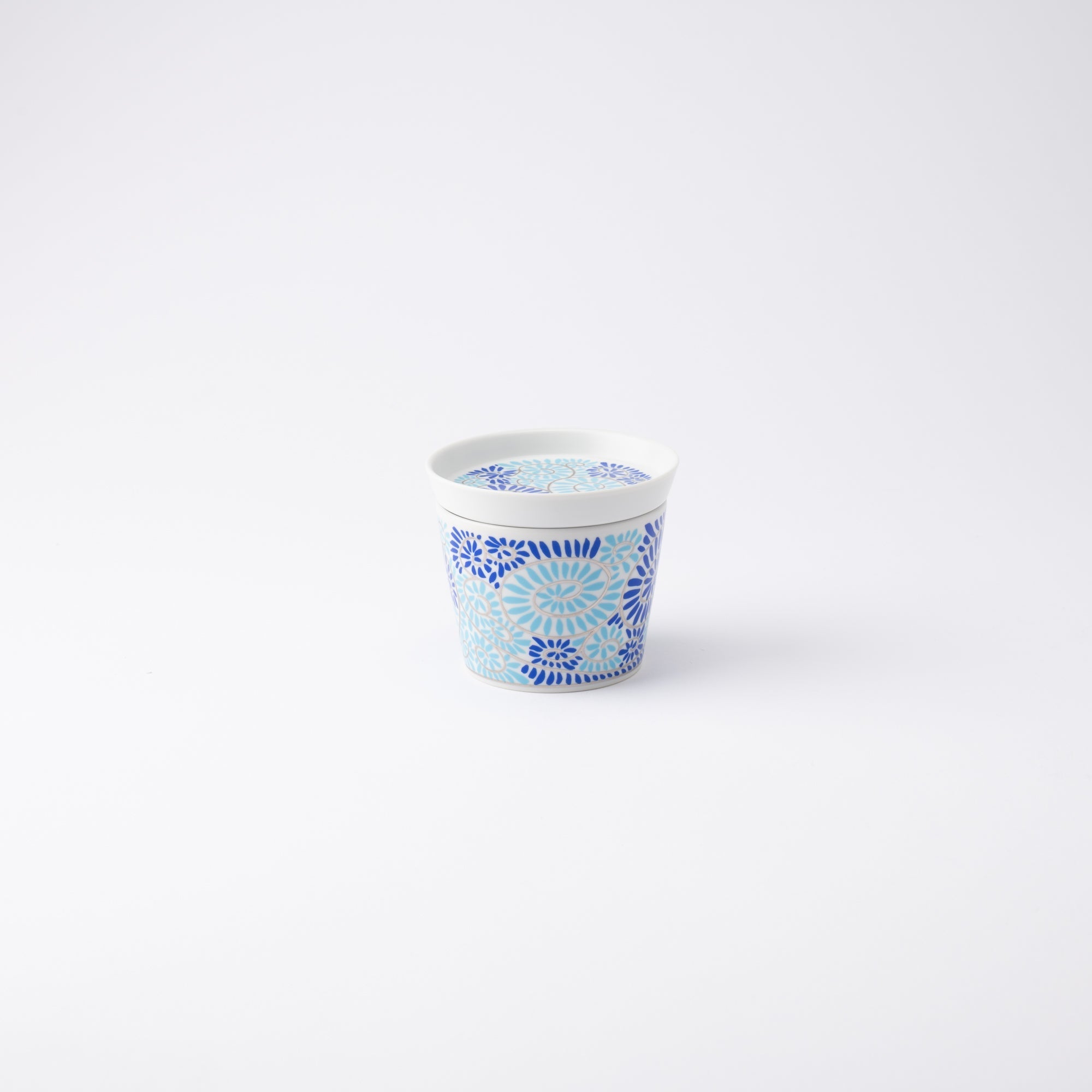 Japan Blue Arabesque Soba Choko Cup with Condiment Plate