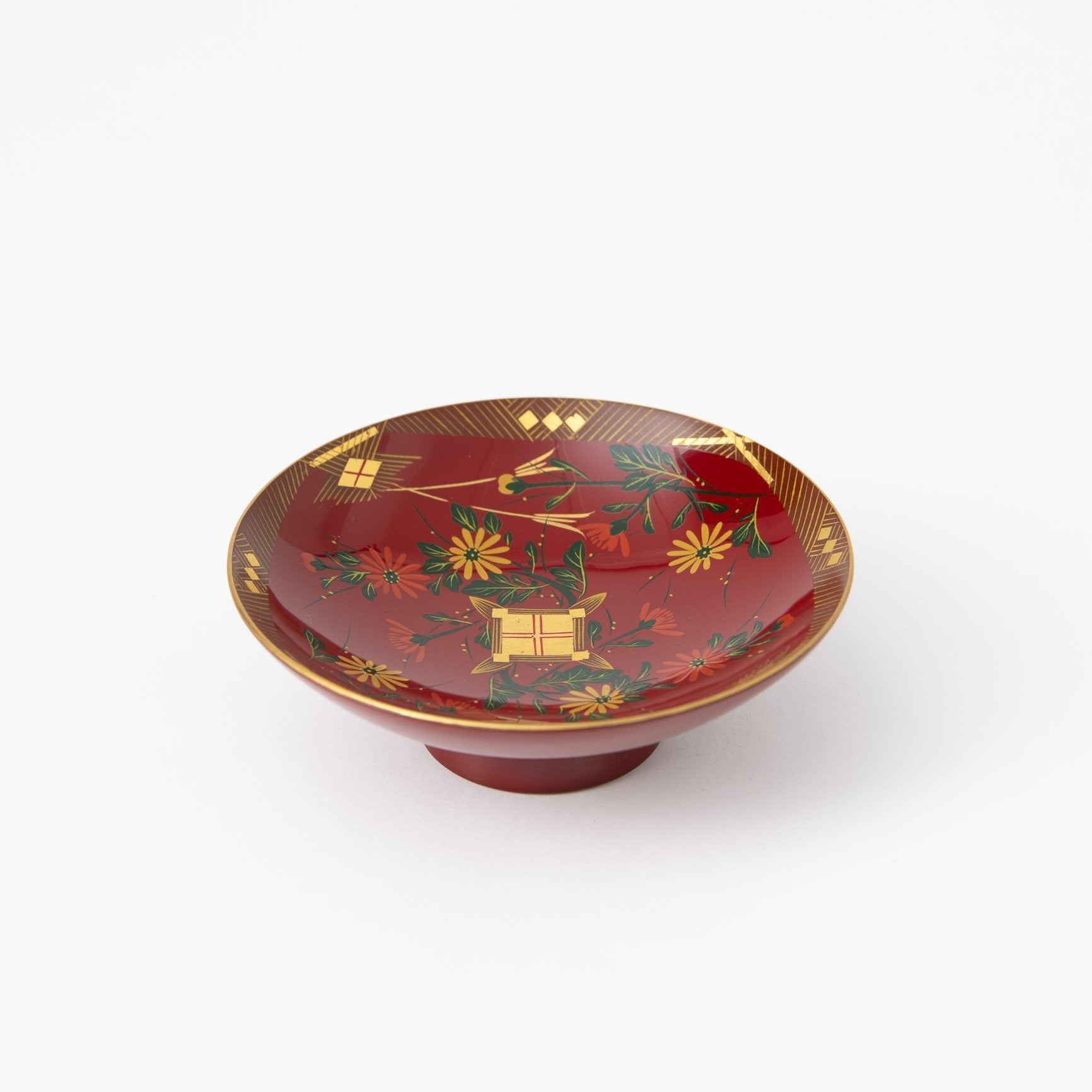 Red Chrysanthemum Sakazuki Flat Sake Cup with Stand