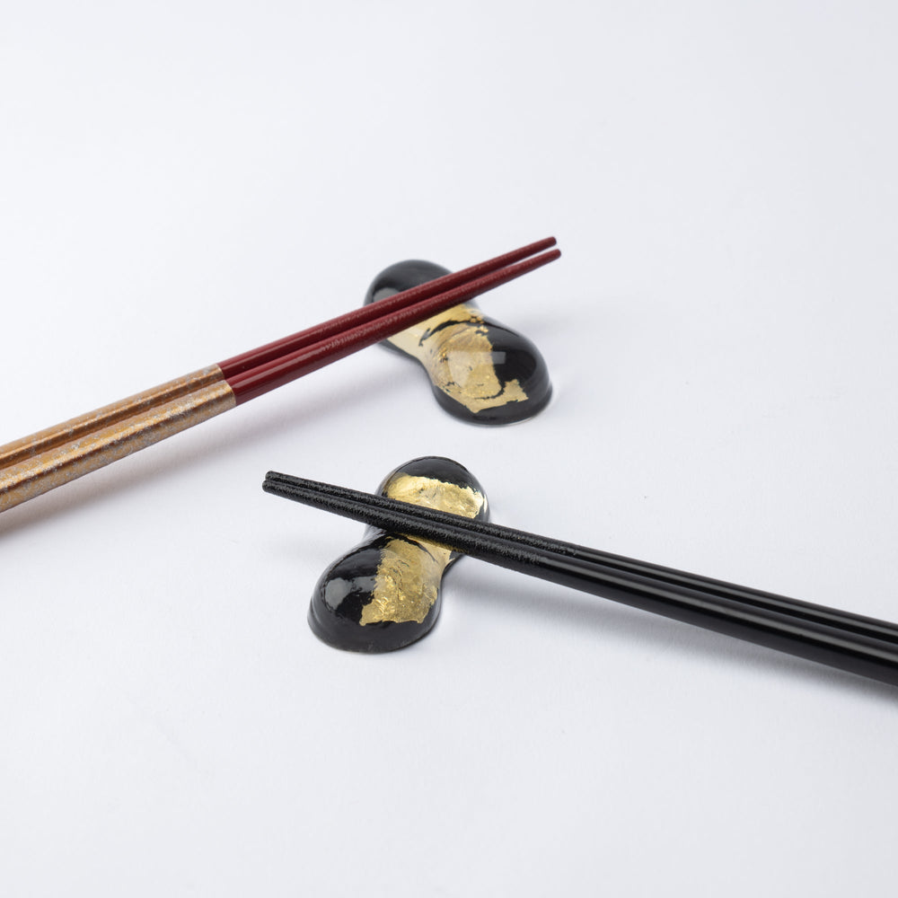 Black Gold Leaf Edo Glass Chopstick Rest Set