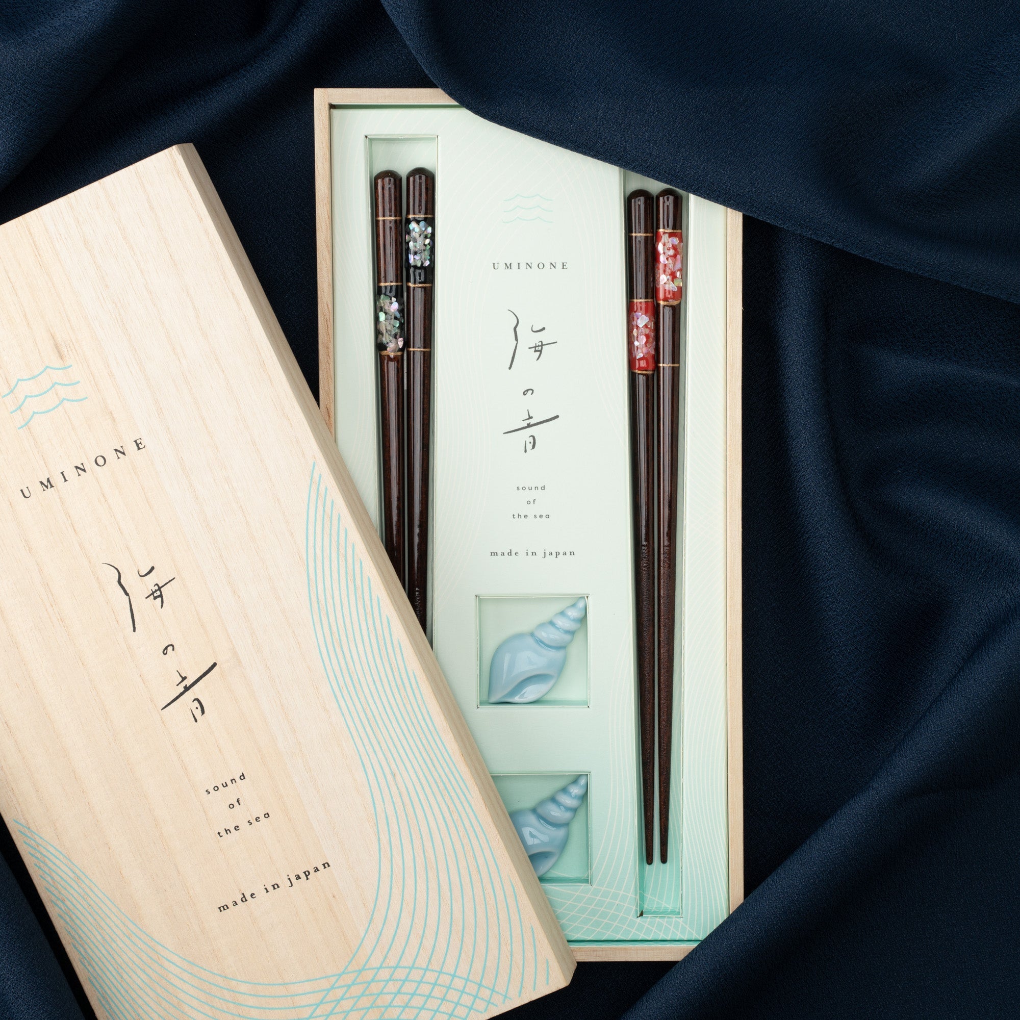 Sound of the Sea Shell Inlay Checkered Pattern Chopsticks Pair Set wit