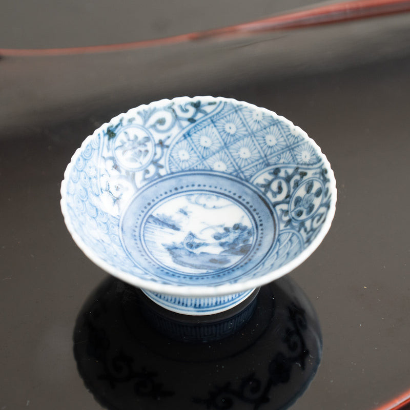 Myousen Toubou Auspicious Flower and Bird Kutani Sakazuki Flat Sake Cu ...