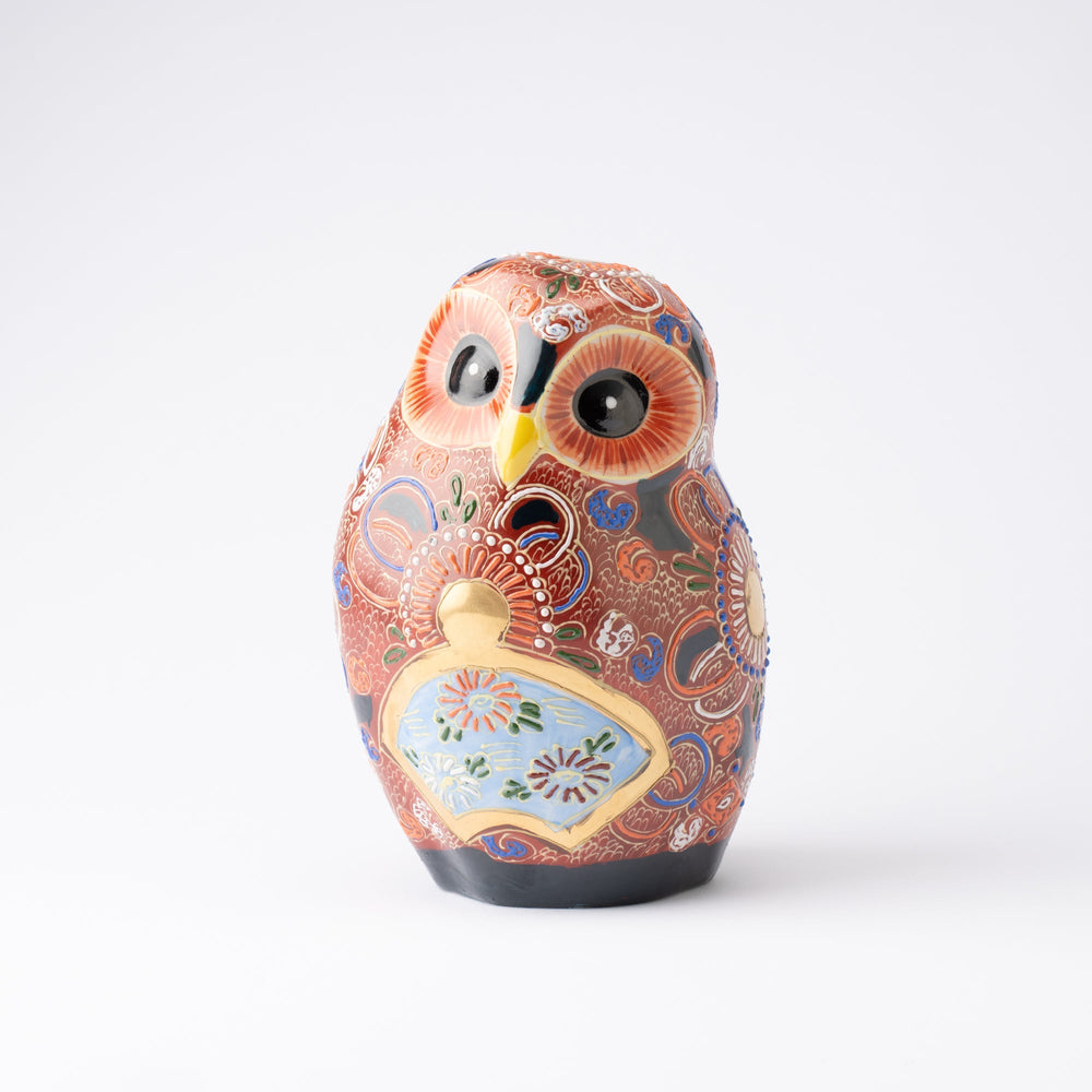 Red Floral Patterned Owl Figurine