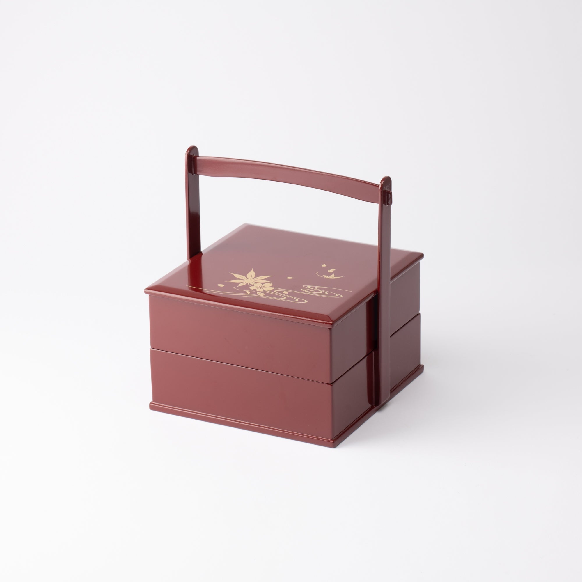 Red Running Water Two Tiers Jubako Bento Box with Handle