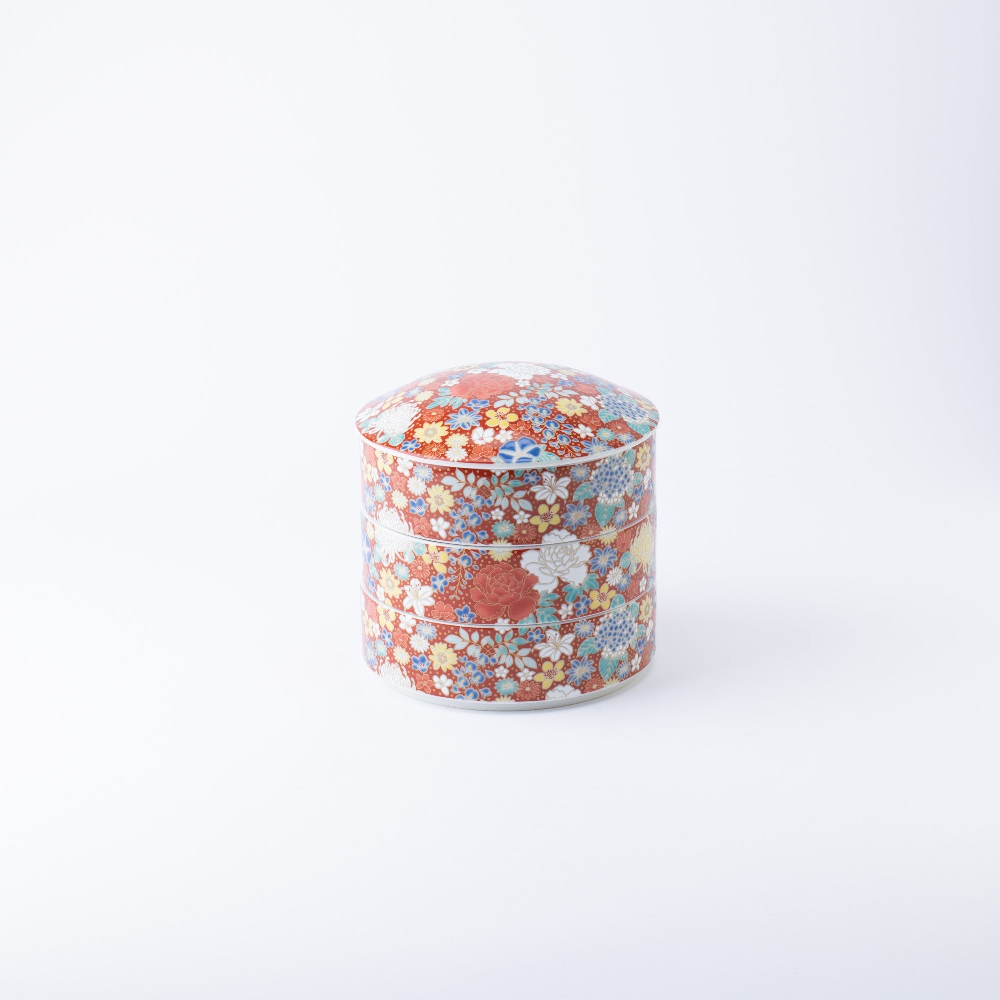 Red Hanazume Three Tiers Jubako Bento Box