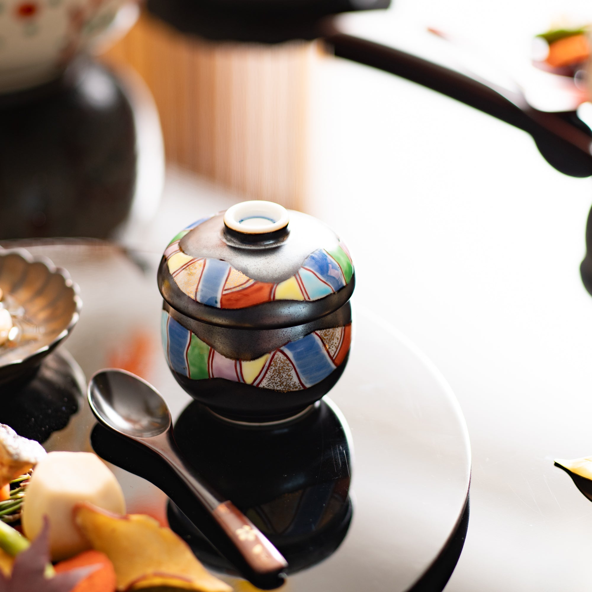 Tenmoku Color Stripe Chawanmushi Bowl