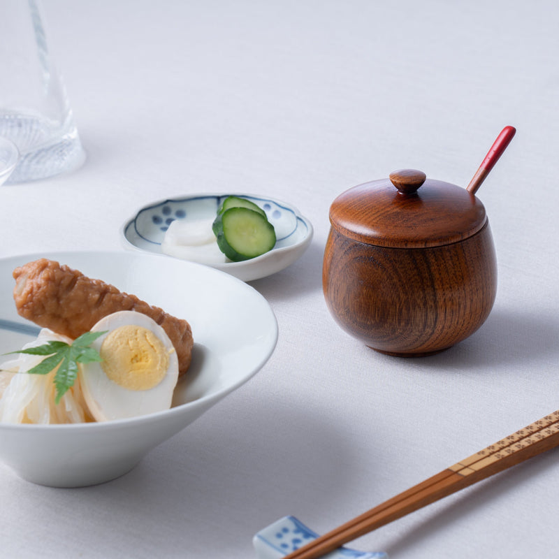 Wood Grain Yamanaka Lacquerware Spice Container With Spoon | MUSUBI ...